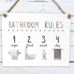 Bathroom Instructions - Bathroom Rule Illustrations: Boho Hygiene ...
