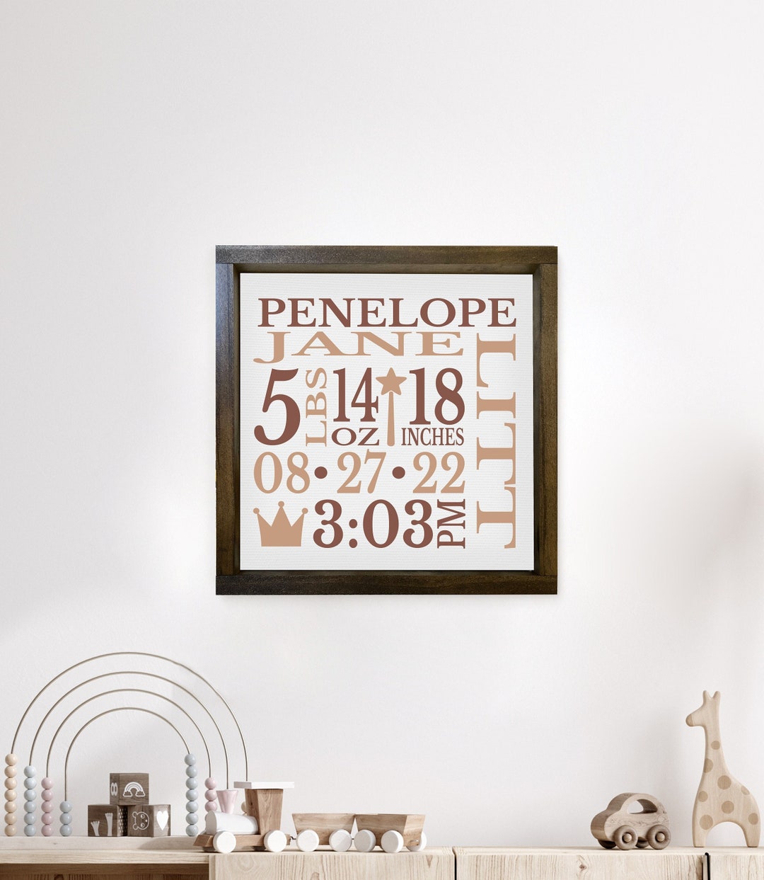 Birth Stats Canvas Wall Decor — Custom Framed, Name - Date - Height ...
