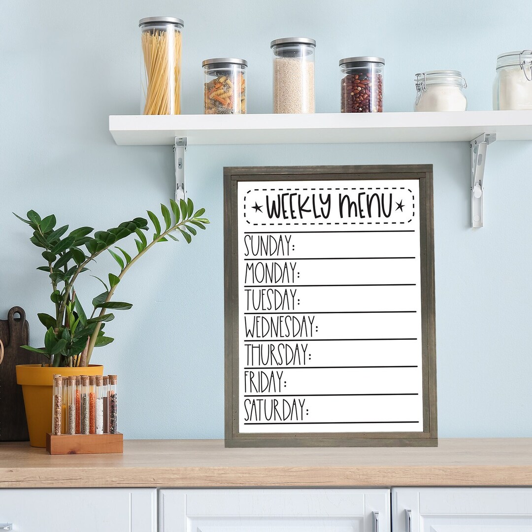 Weekly Whiteboard Menu Calendar — FRAMED, Customizable, Vertical Dry ...