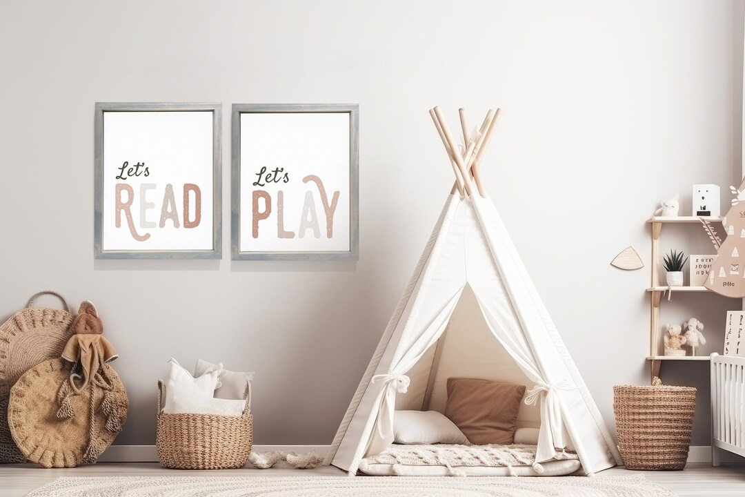 Let's Play & Let's Read (2) Two Print Bundle - Neutral Kids Wall Art ...