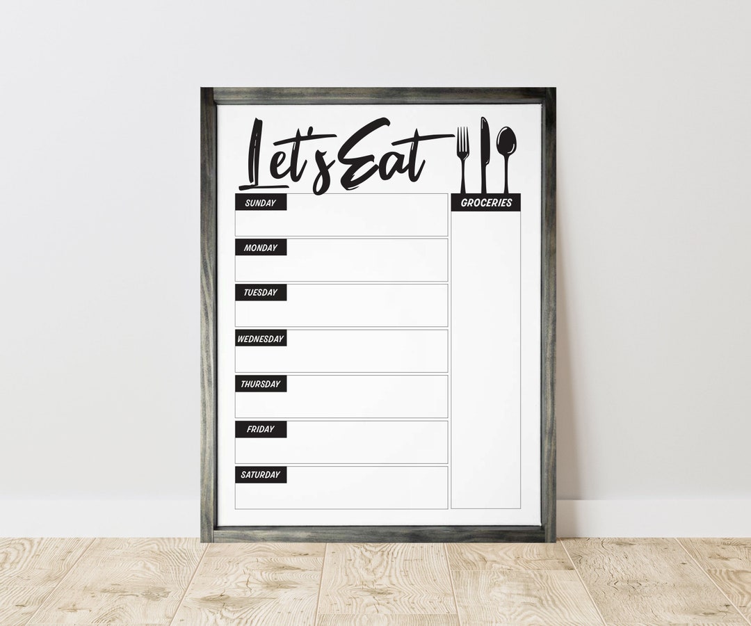 Weekly Meal Plan Whiteboard Let's Eat Menu Board FRAMED - Etsy