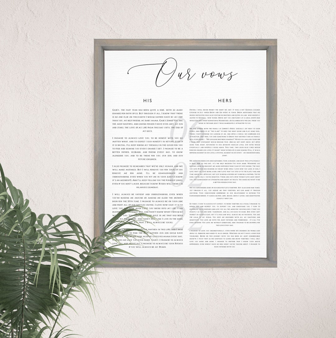 Our Wedding Vows Framed, Date, Custom Hand-made Print on Canvas ...