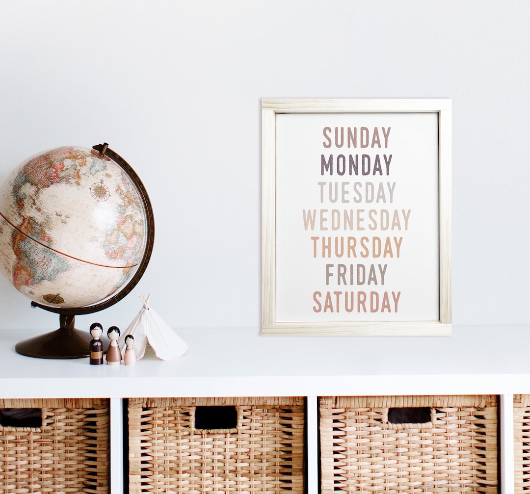 Days of the Week - Kids Study Time Wall Art, Learning Signage, Boho ...