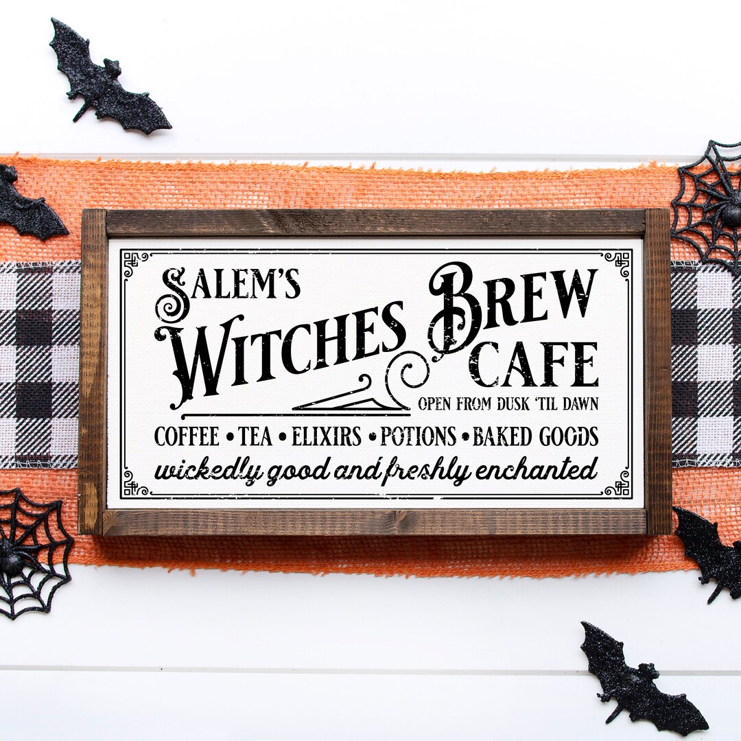 Salem's Witches Brew Cafe — Cute Witchy Decor, Framed Canvas Farmhouse ...