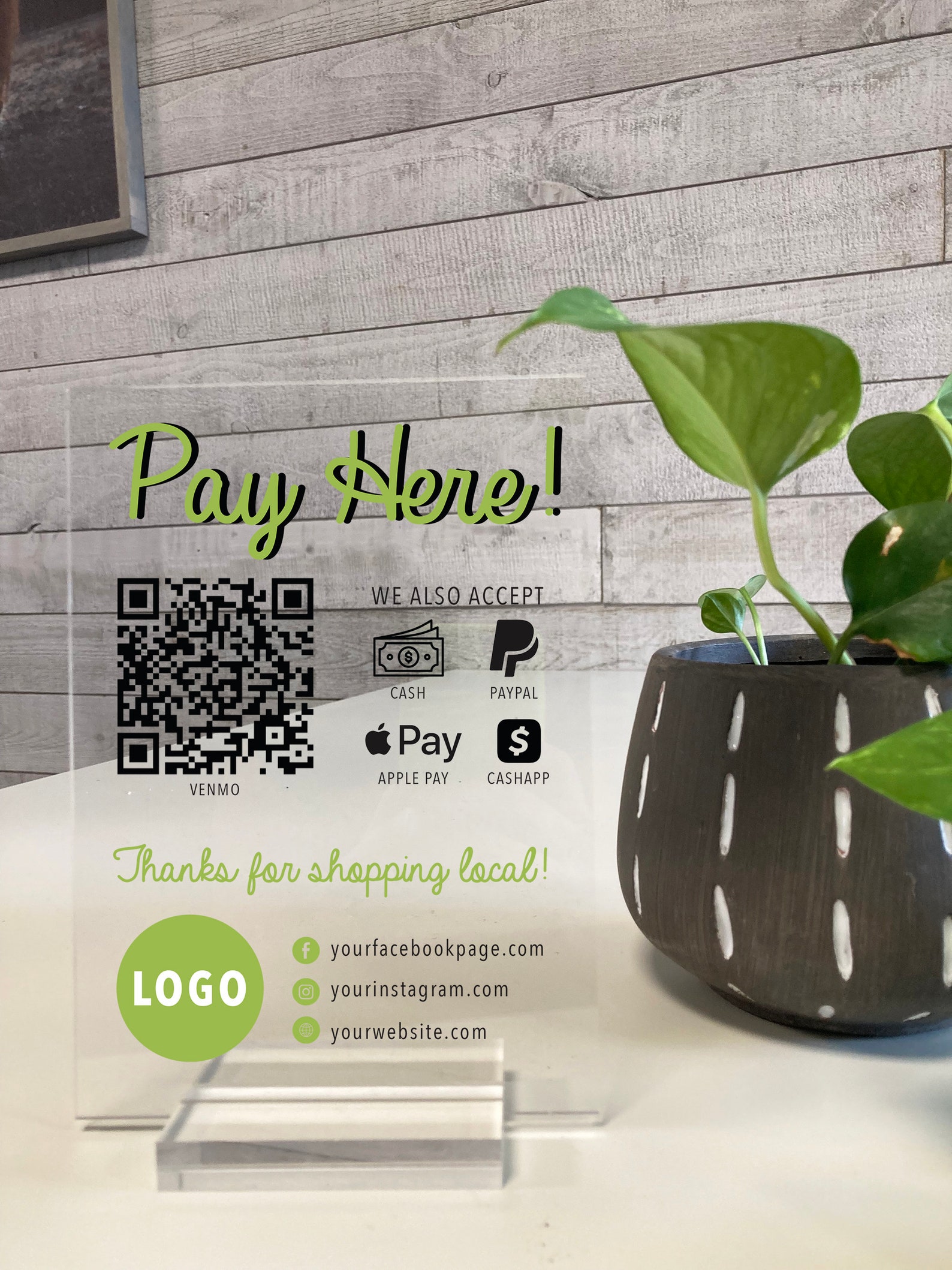 Pay Here — QR Code Custom Acrylic Business Display, Small Business ...