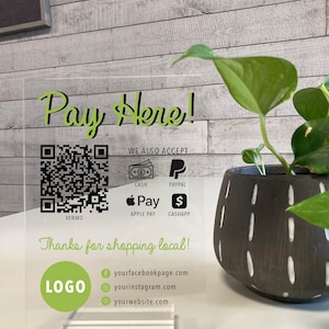 Pay Here — QR Code Custom Acrylic Business Display, Small Business ...