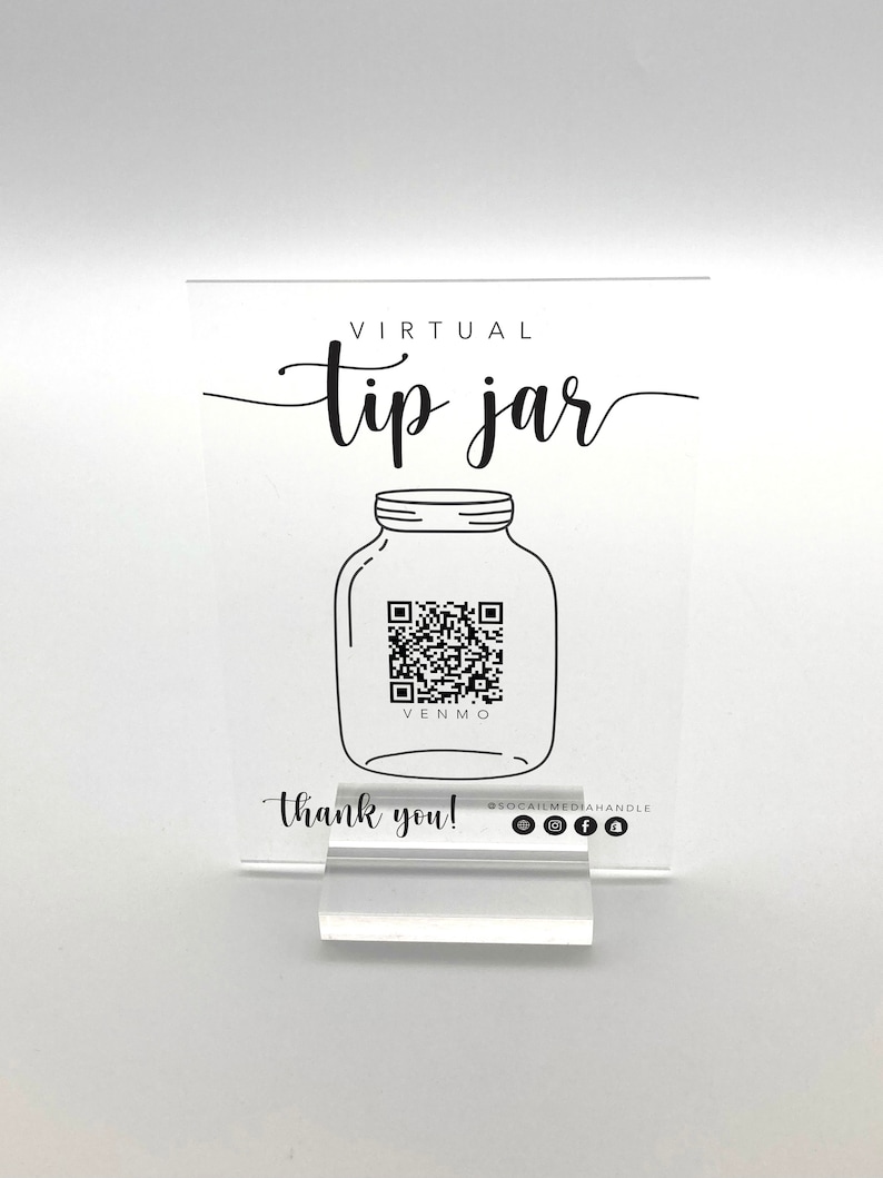 Virtual Tip Jar — QR Code Custom Acrylic Tip Display, Minimalistic ...