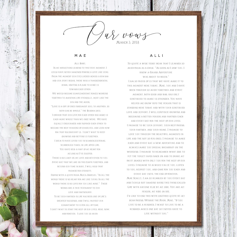 Our Vows Custom Framed Wedding Print on Canvas Anniversary - Etsy