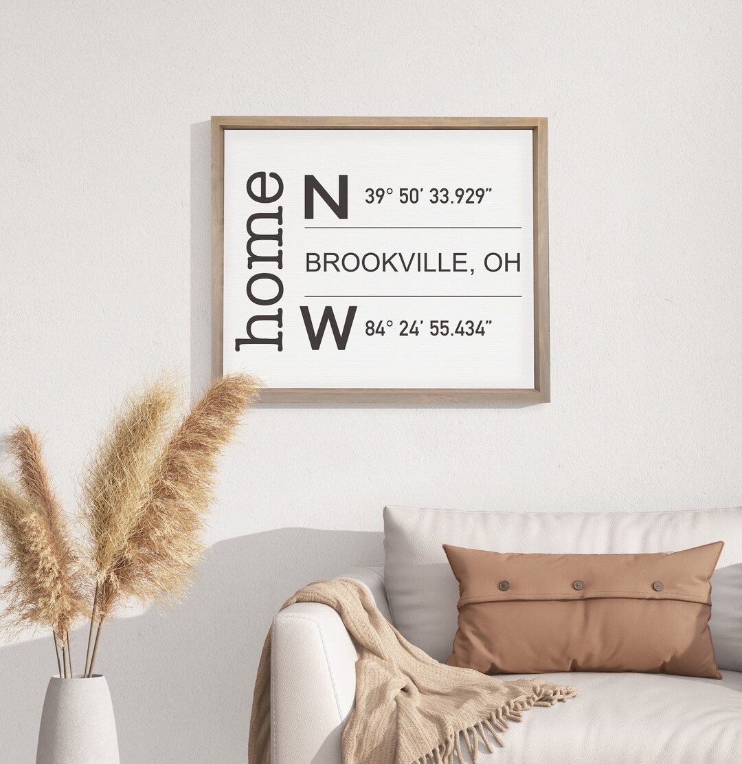 Custom Home Location Coordinates — Wood Framed Canvas Print Wall Decor ...