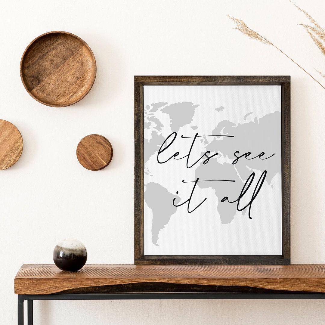 Let's See It All Map — Framed Canvas Wall Decor, Background Color ...