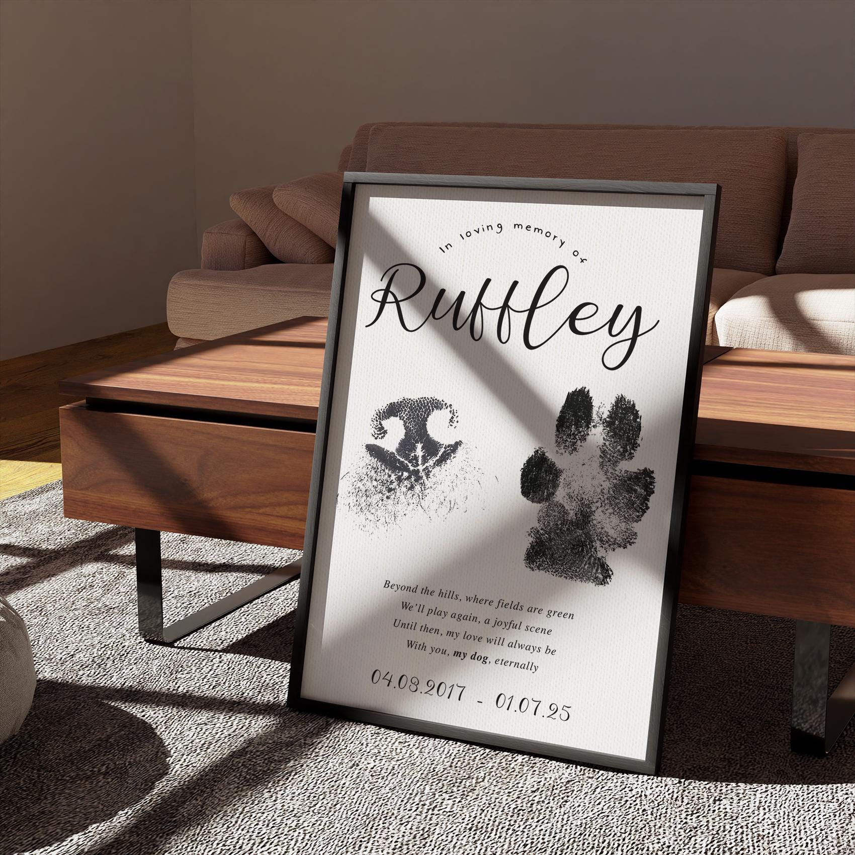 Ink Paw Print & Nose Print Memorial — Custom Paw Print Photo + Name ...