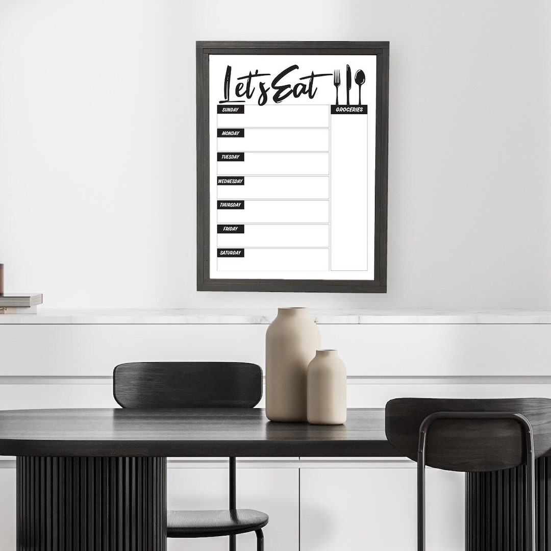 Weekly Meal Plan Whiteboard – Let's Eat Menu Board, FRAMED Customizable ...