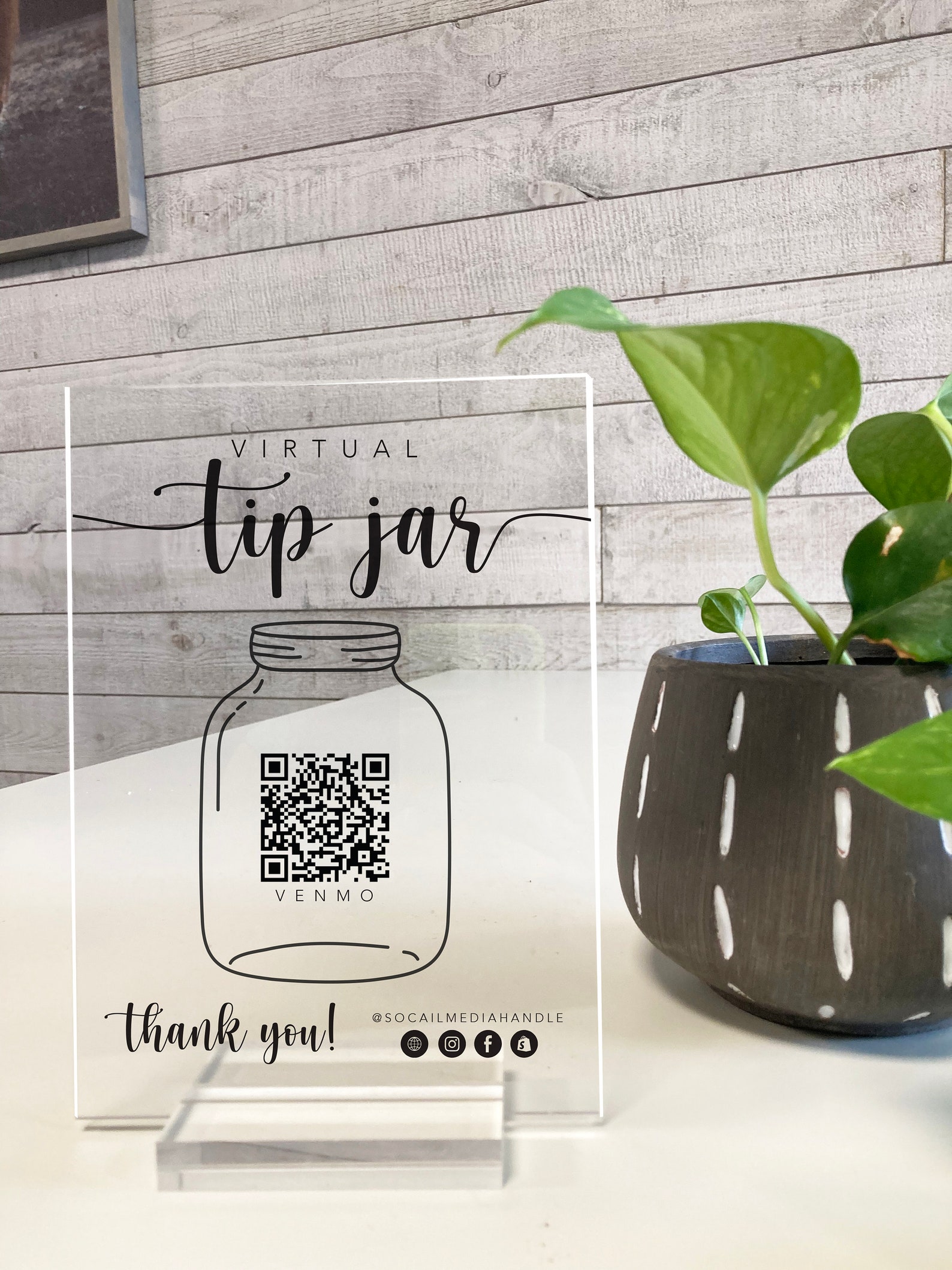 Virtual Tip Jar — QR Code Custom Acrylic Tip Display, Minimalistic ...