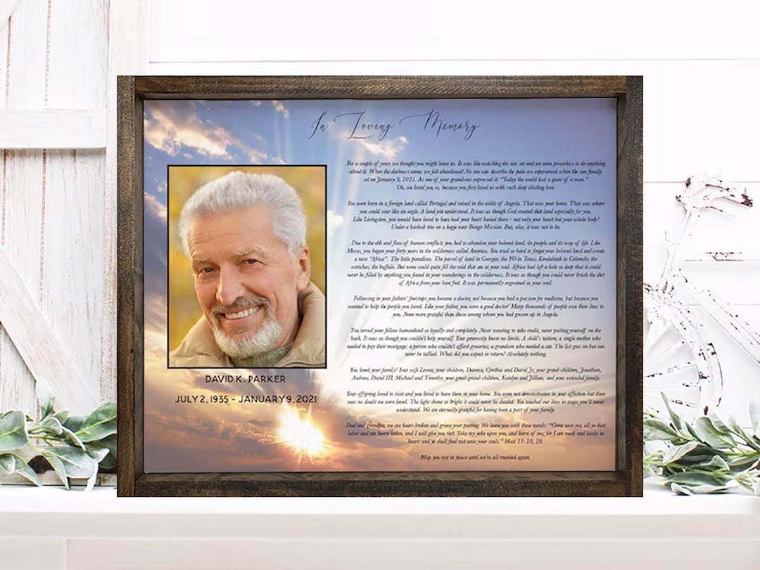 Obituary Canvas Print — Arrives Framed and Ready to Display, Memorial ...