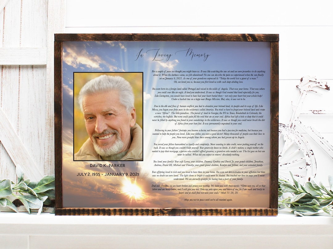 Obituary Canvas Print, Arrives Framed and Ready to Display, Memorial ...