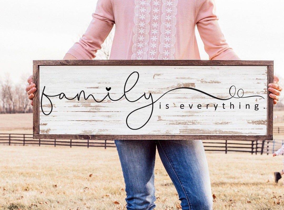 Family is Everything — Framed Faux Plank Background on Wood Wall ...