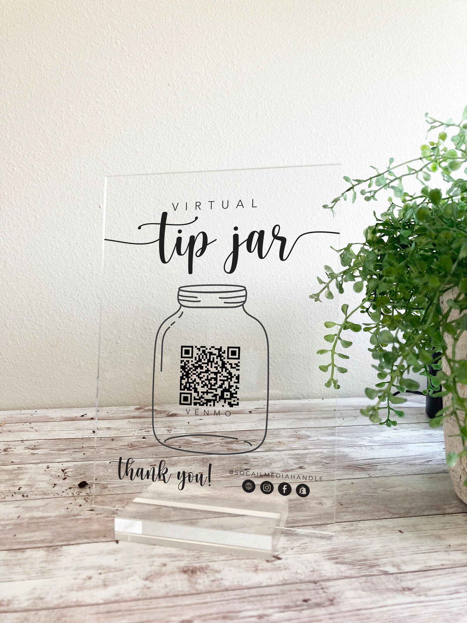 Virtual Tip Jar — QR Code Custom Acrylic Tip Display, Minimalistic ...