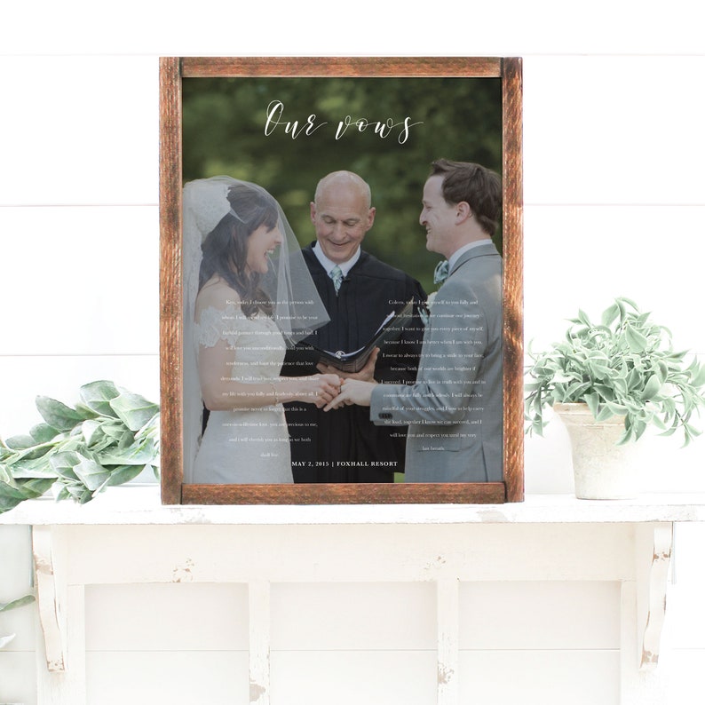 Our Vows With Wedding Photo as Background Custom Framed - Etsy
