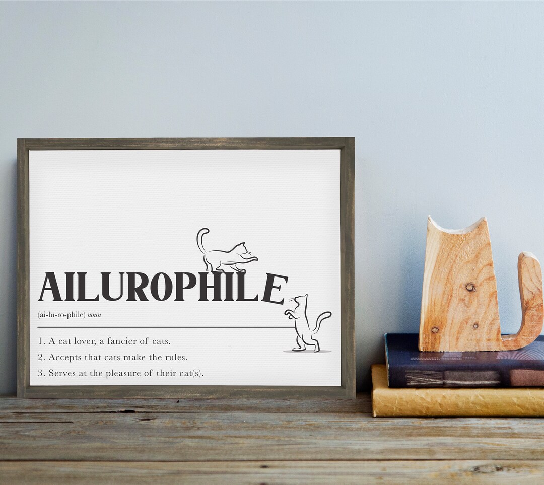 Ailurophile Definition — Funny Cat Owner Signs, Cat Lover Decor, Kitten Signs, Framed Canvas ...