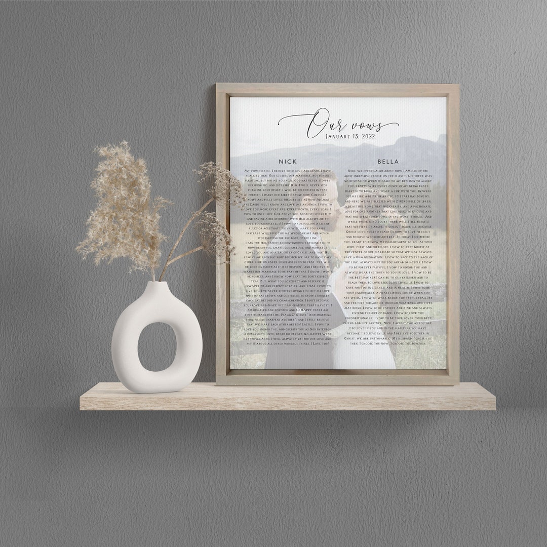 Our Vows With Wedding Photo as Background, Custom Framed Wedding Print ...