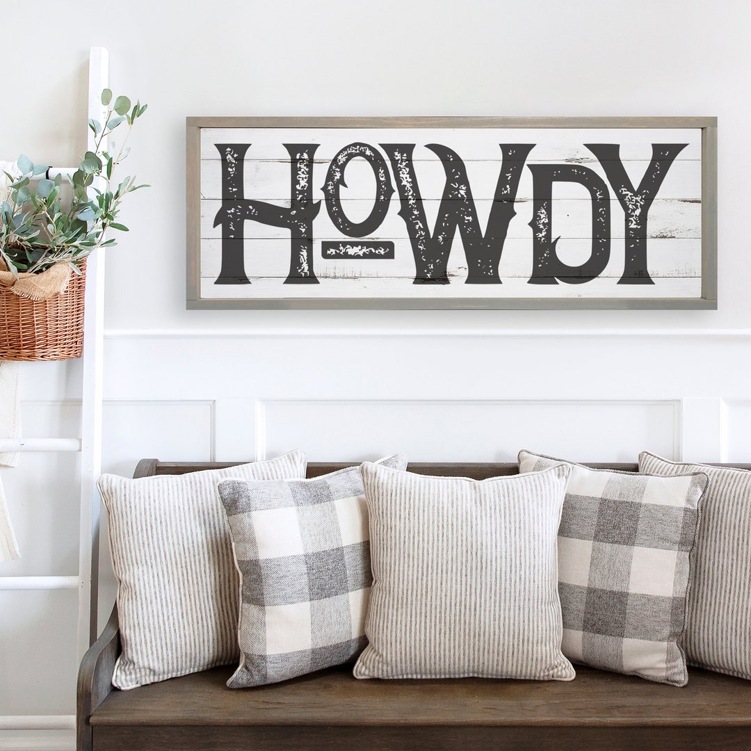 Howdy — Rustic Wood Background Printed Onto Wood, Farmhouse Decor ...