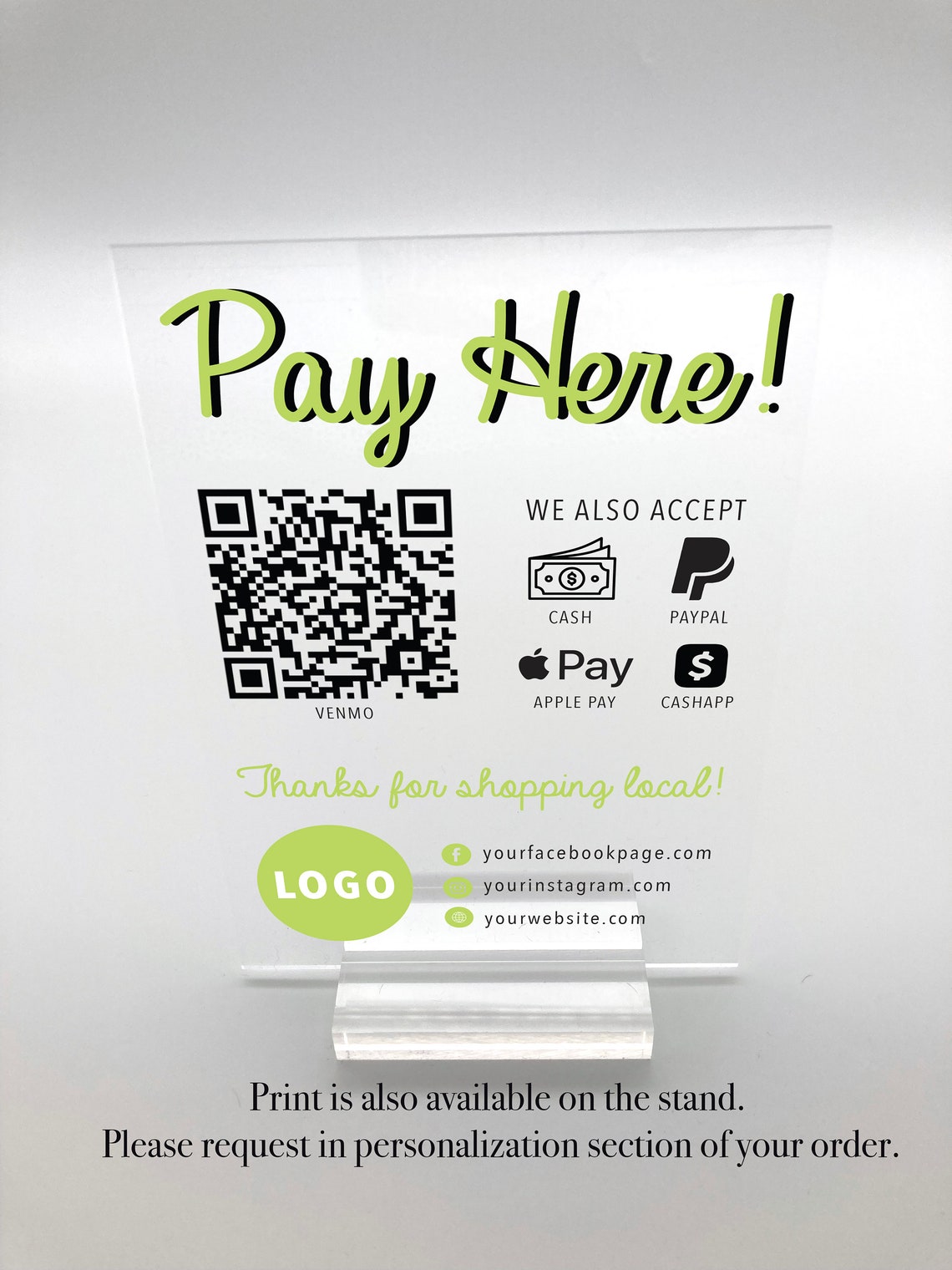 Pay Here — QR Code Custom Acrylic Business Display, Small Business ...