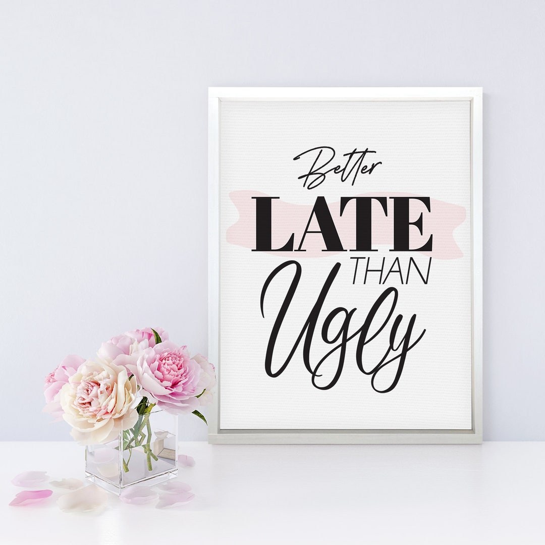 Better Late Than Ugly Funny Vanity Signs, Adult Humor, Humorous Decor ...