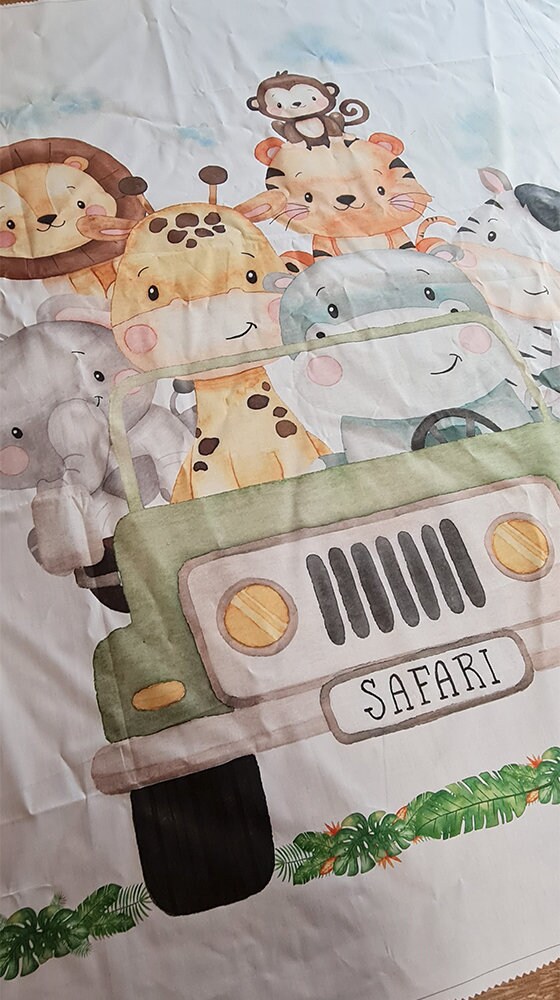 Cute Safari Animals Quilting Fabric Panel Set. Watercolor Quilting ...