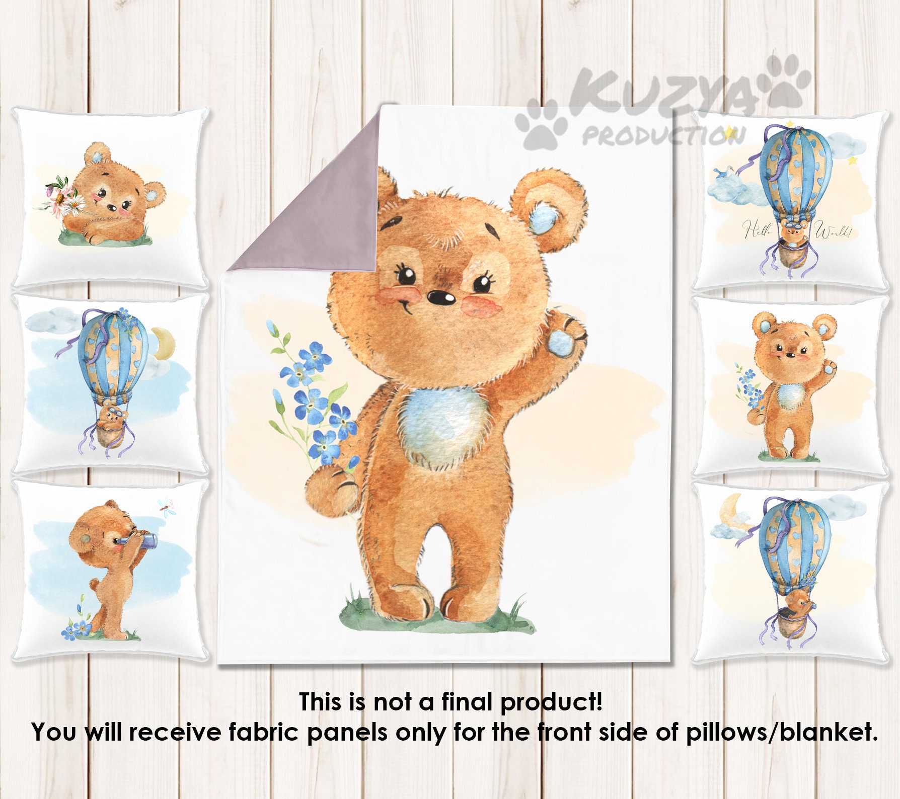 Quilting fabric panel set Cute Teddy bear. Baby sewing fabric | Etsy