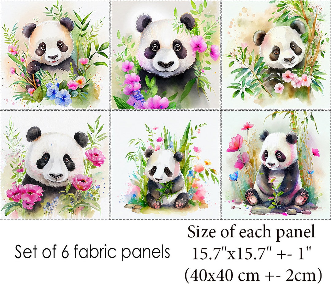 Quilting Fabric Panel Set Cute Pandas. Fabric Panel for Quilting ...