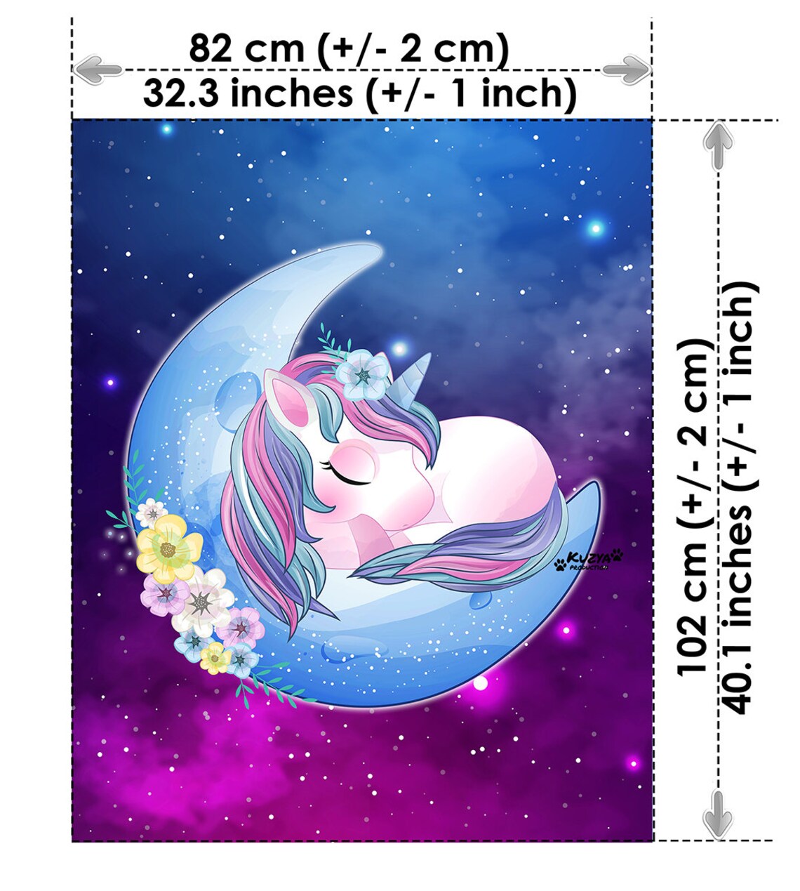 Cotton Fabric Panel for Blanket Cute Unicorn on the Moon. - Etsy