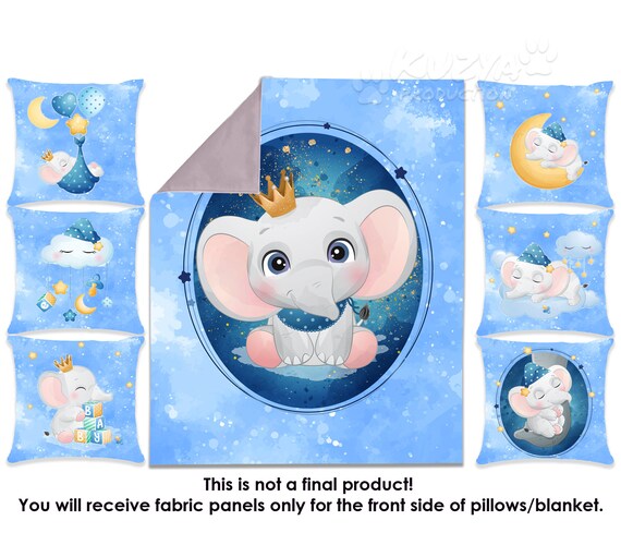Fabric Panel Set Cute Elephants on Blue. Fabric Panels for | Etsy
