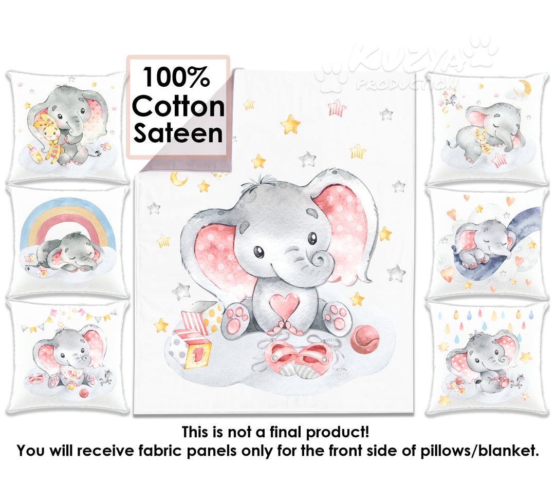 Fabric Panels for Quilting. Fabric Panel Set Cute Pink Elephants ...