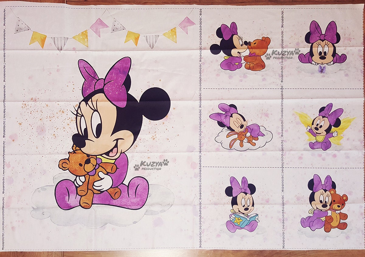Quilting Fabric Panel Set Purple Baby Minnie Mouse. Baby Sewing Fabric ...