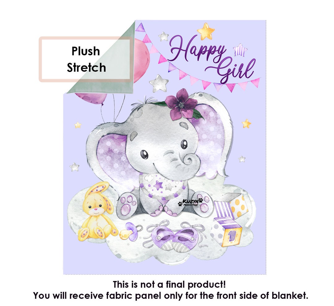Fabric Panel for Blanket Cute Elephant for a Girl. Baby Panel Plush ...