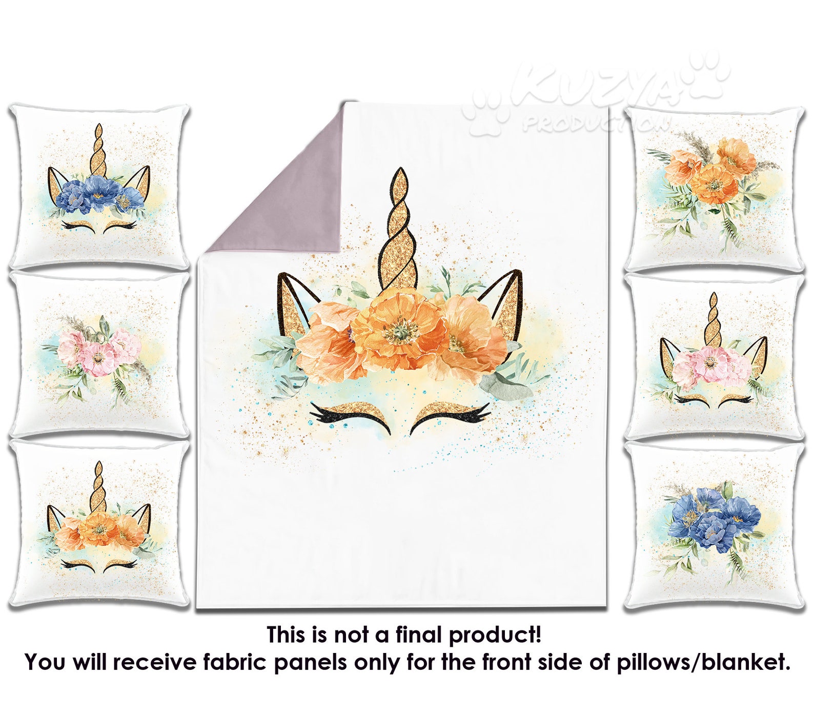 Gold Unicorn Horn Quilt Fabric Panels Set. Quilting Panels. - Etsy