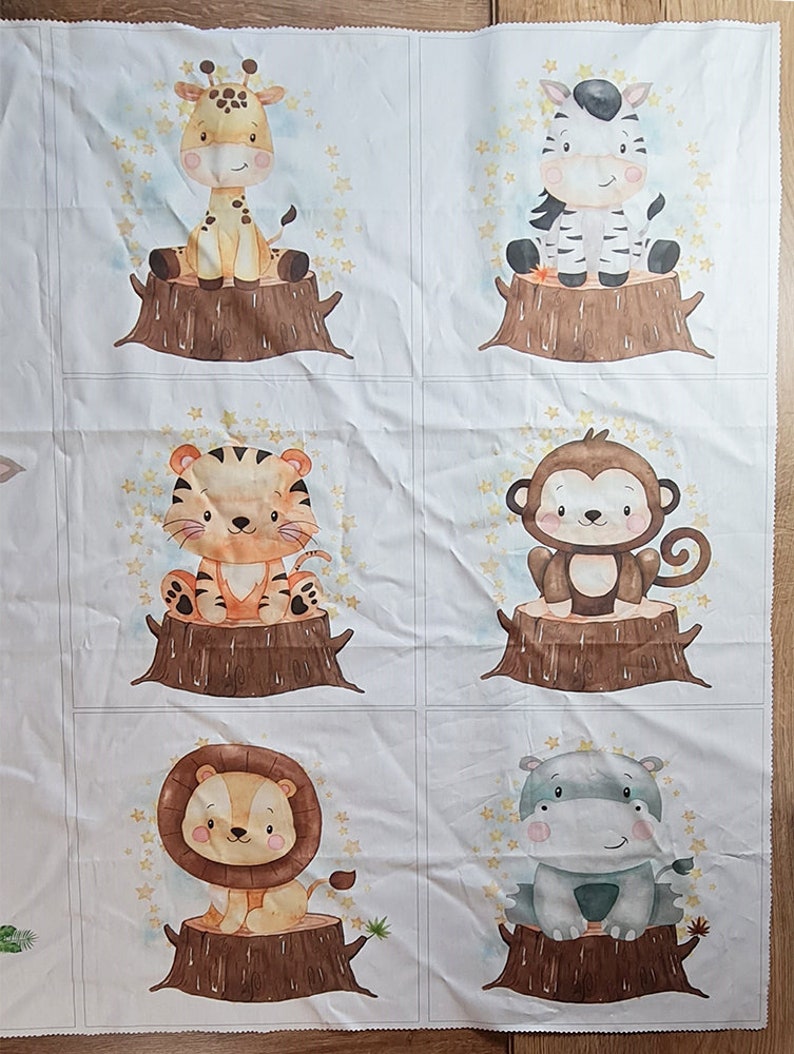 Cute Safari Animals Quilting Fabric Panel Set. Watercolor Quilting ...