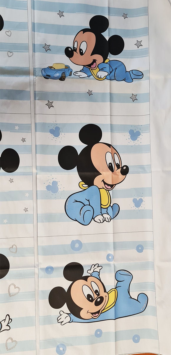 Quilting Fabric Panel Set Blue Mickey Mouse. Baby Sewing Fabric Panels ...