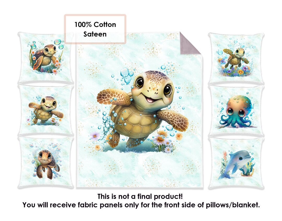 Cute Turtles Quilting Fabric Panel Set. Quilt Panels. Cotton Fabric ...