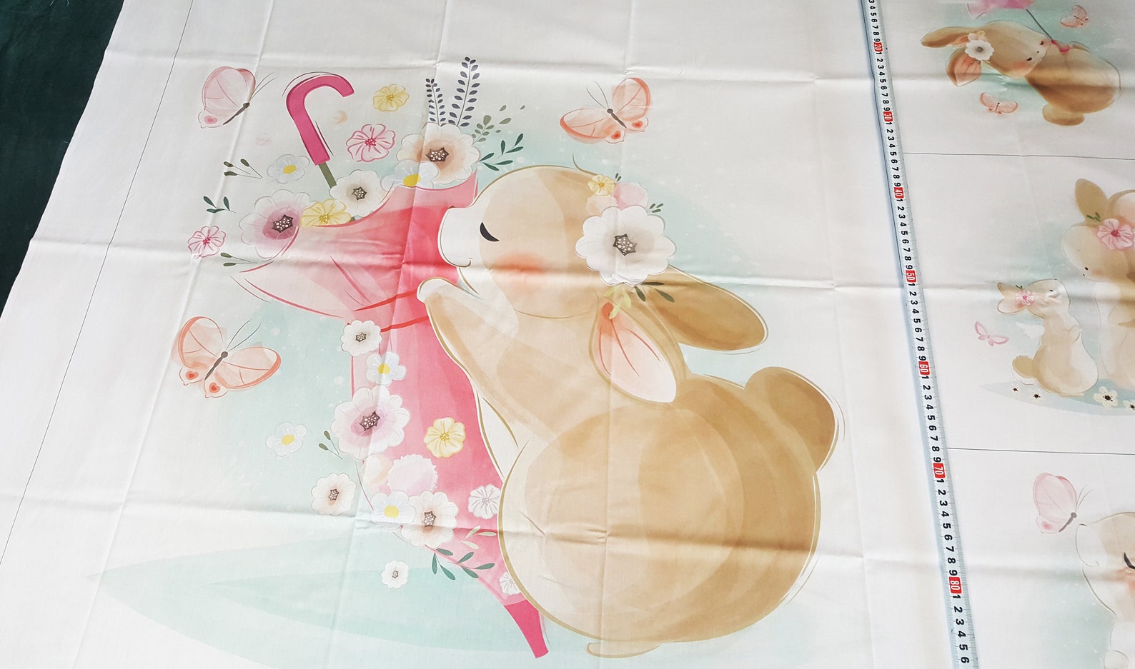 Cute Bunnies Quilting Fabric Panel Set. Watercolor Quilting Panel ...