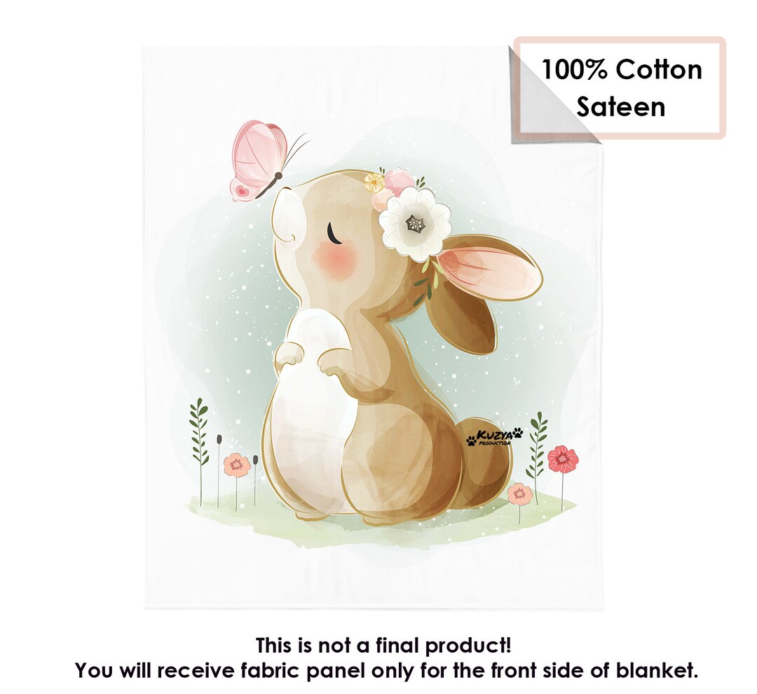 Cute Little Bunny Quilting Fabric Blanket Panel. Watercolor Quilting ...