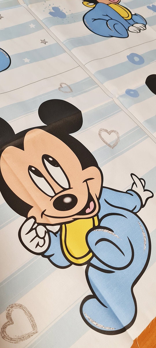 Quilting Fabric Panel Set Blue Mickey Mouse. Baby Sewing Fabric Panels ...