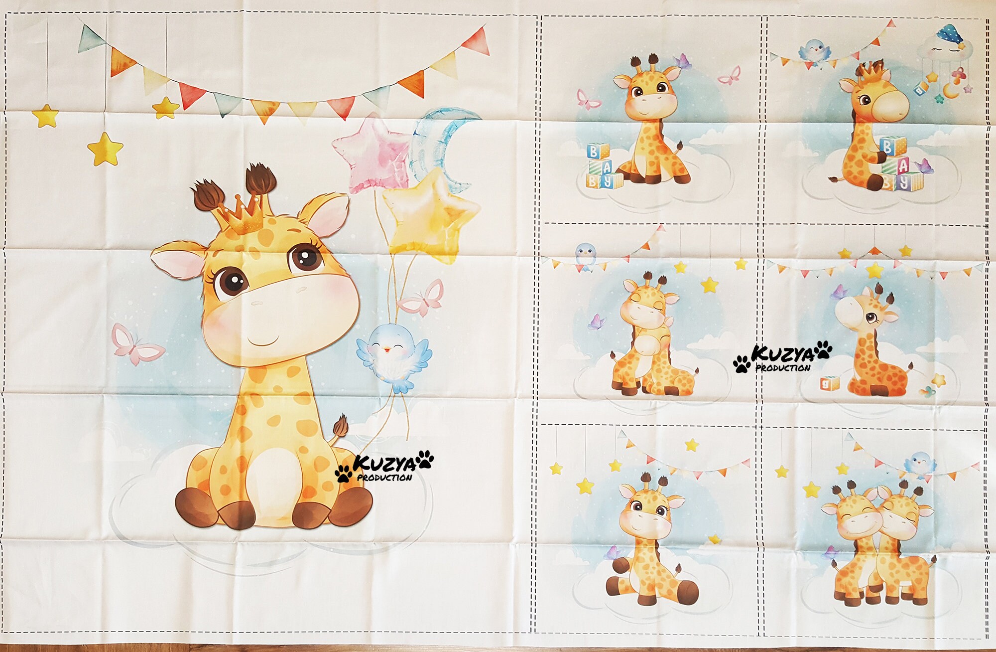 Cute Little Giraffes Quilting Fabric Panel Set. Quilt Panels. Fabric ...