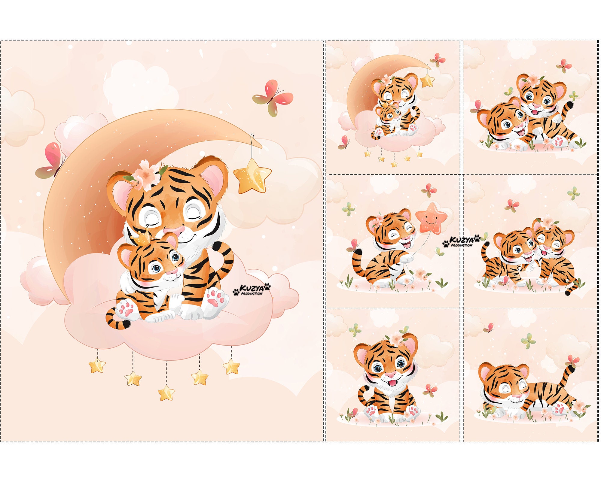 Baby Fabric Panels Cute Little Tigers. Fabric Panels for Quilting ...