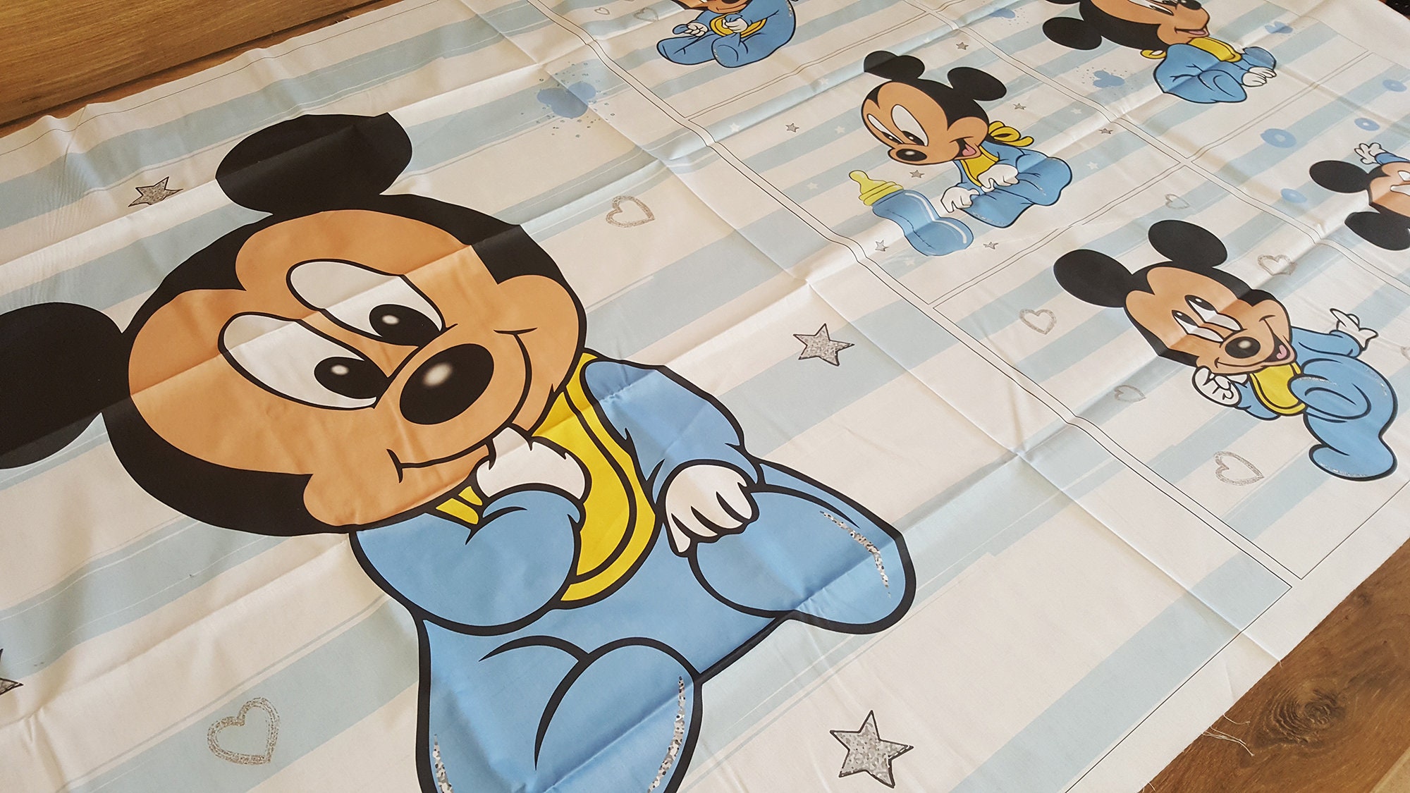 Quilting Fabric Panel Set Blue Mickey Mouse. Baby Sewing Fabric Panels ...