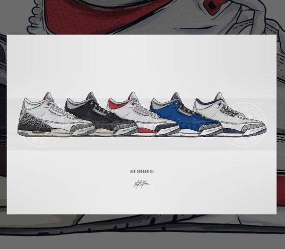 Air Jordan 3 Illustrated Art Poster Air Jordan 3 White - Etsy