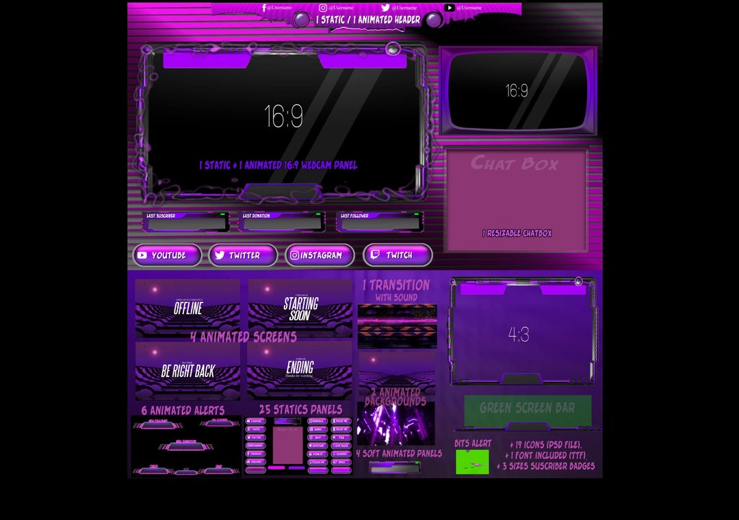 Full Pack Twitch Stream Overlays Ready to Use Components - Etsy