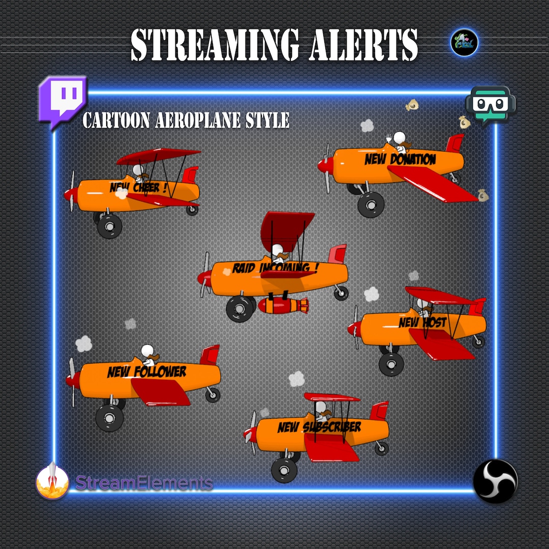 Cartoon Airplane Streaming Alerts Pack – 6 WEBM Animations for Twitch ...