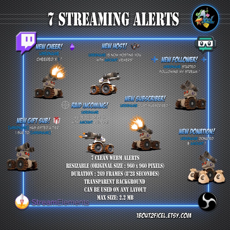 Tank Drone Streaming Alerts + Overlay Decorations | 7 Animated WEBM ...