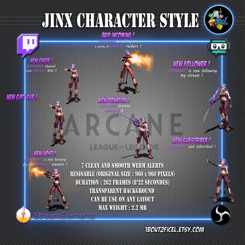 Jinx - Animated Streaming Alerts & Overlays | Pack of 7 Alerts + 4 ...